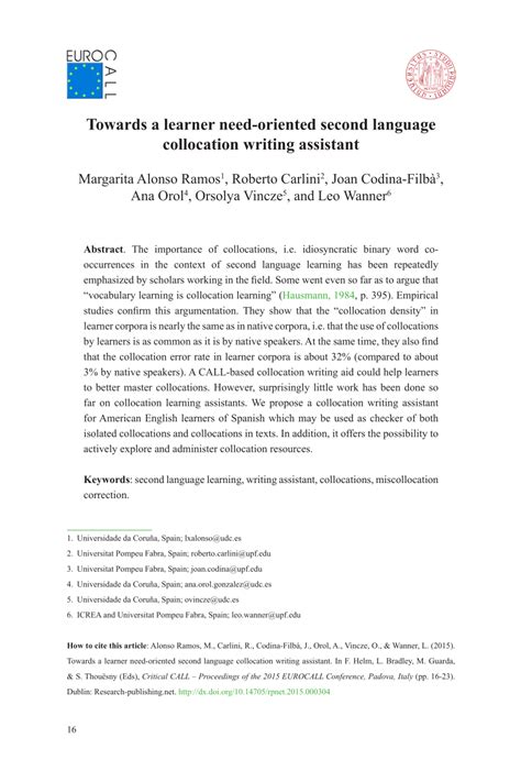 Pdf Towards A Learner Need Oriented Second Language Collocation Writing Assistant