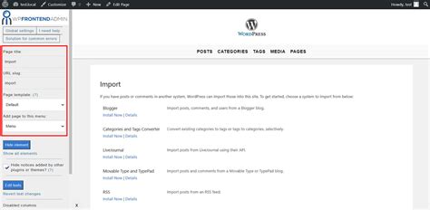 Wordpress Manage The Export And Import Tools On The Frontend