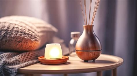 Premium Ai Image Spa Composition With Aroma Oil Diffuser Lamp On A Blurred Background