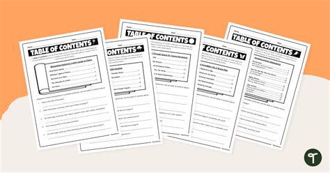 Using Tables Of Contents Worksheets Teach Starter Worksheets Library