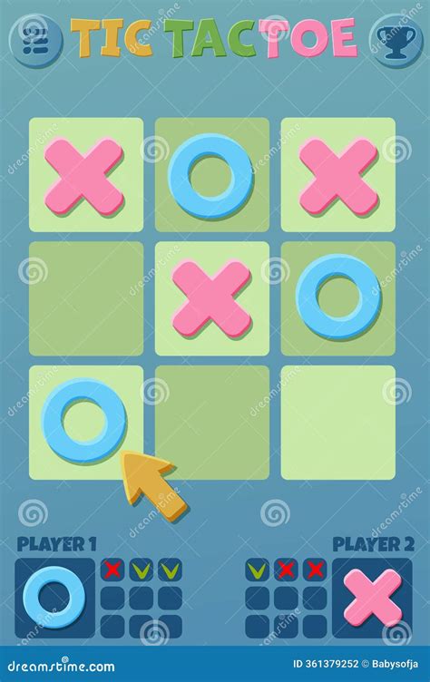 Tic Tac Toe Ui With Arow Cursor Vector Cartoon Strategy Game Noughts And Crosses Board Logic