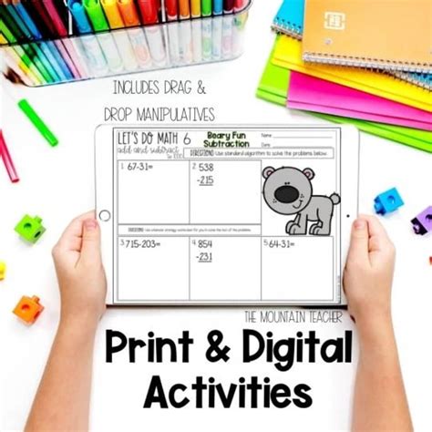 3 Digit Subtraction Without Regrouping Using The Standard Algorithm Activities