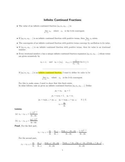 Infinite Continued Fractions