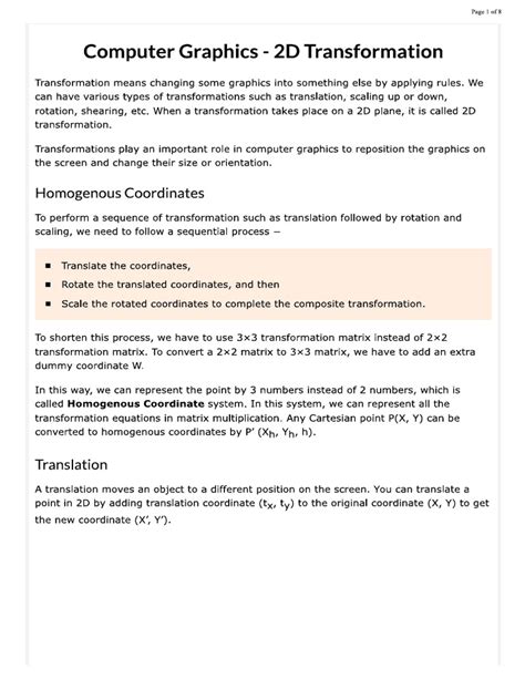 2d Transformations In Computer Graphics Pdf