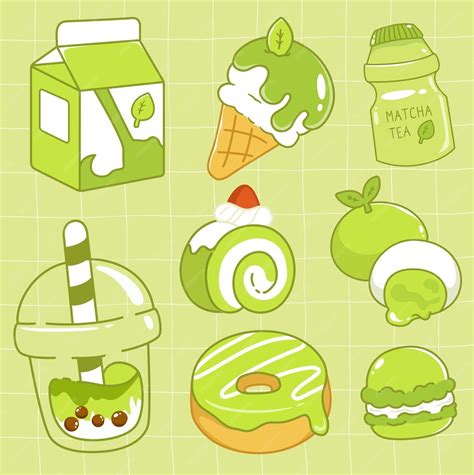 Japanese Matcha Tea Kawaii Elements Matcha Tea Milk Donut Bubble Tea