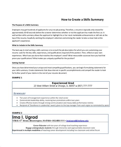 Free 12 Resume Summary Templates In Pdf Word