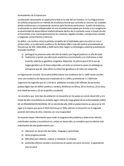 Antecedentes De La Hipoacusia Pdf