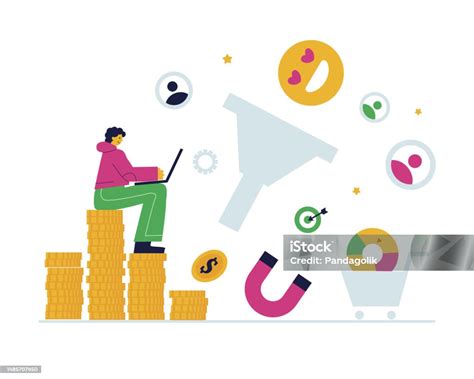 리드 생성 깔때기의 개념 신규 고객 유치 수익 창출 및 전환에 대한 은유입니다 개념에 대한 스톡 벡터 아트 및 기타 이미지 개념 개발 개선 Istock