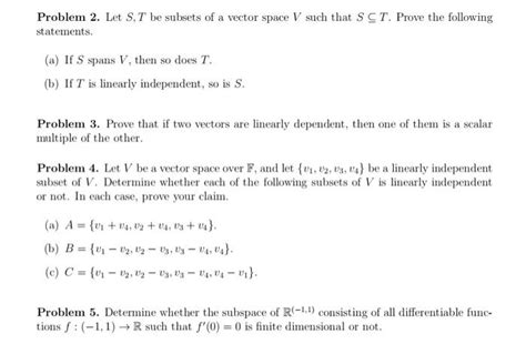 solved problem 2 let s t be subsets of a vector space v