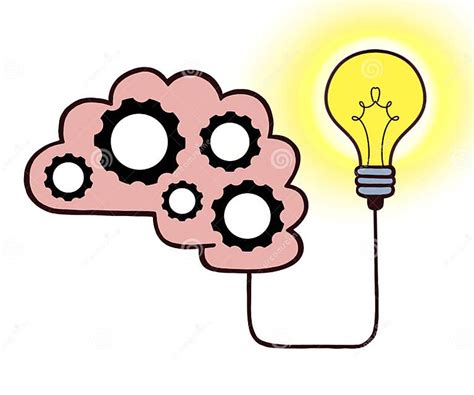 Cartoon Brain With Gears Plugged Into A Light Bulb Stock Illustration Illustration Of Line