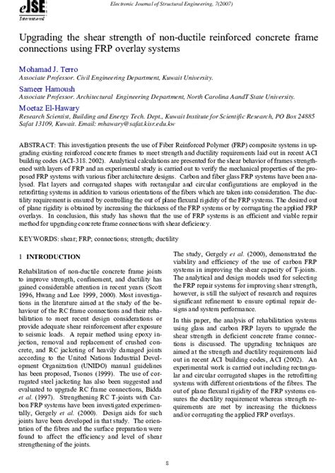 Pdf Enhancing Shear Strength In Concrete Frames With Frp