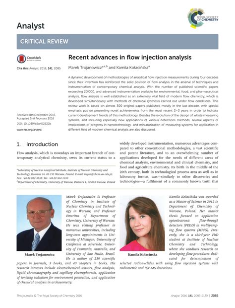 Pdf Recent Advances In Flow Injection Analysis