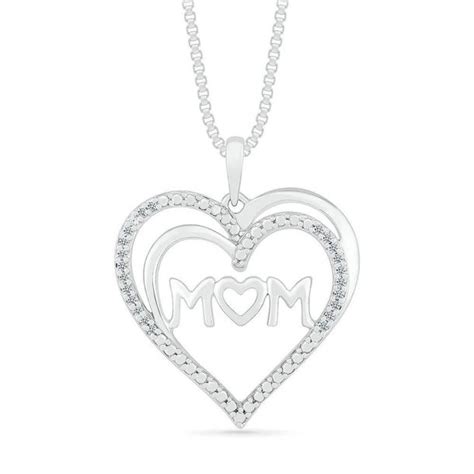 115ctw Round Diamond Mom Heart Sterling Silver Pendant Necklace