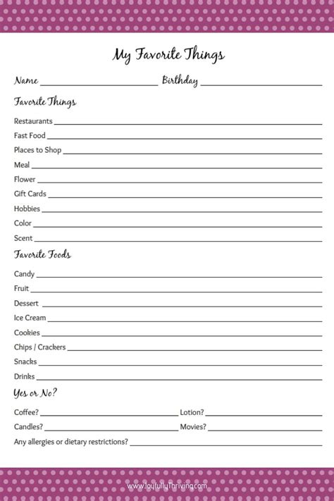 My Favorite Things List Free Printable T Ideas For Teachers