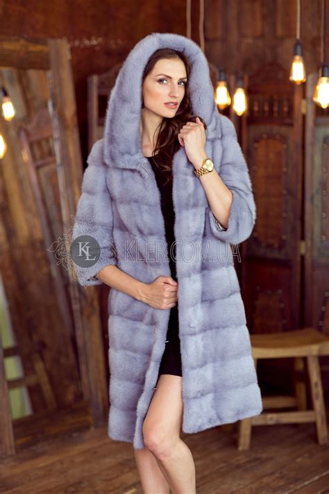 Шуба из норки с капюшоном сапфир 100 см Шубы цены и фото Купить шубу в Киеве