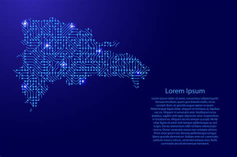 배너 포스터 인사장 벡터 일러스트 레이 션의 윤곽선에 블루 스타 공간 인쇄 된 보드 칩 및 라디오 구성 요소에서 도미니카 공화국