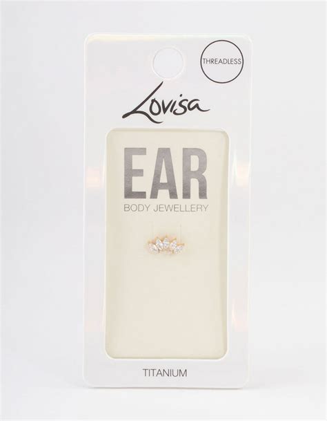 Gold Plated Titanium Cubic Zirconia Marquise Threadless Single Flat Ba Lovisa
