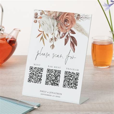3 In One Qr Codes Bar Menu Program Florals Wedding Pedestal Sign Zazzle