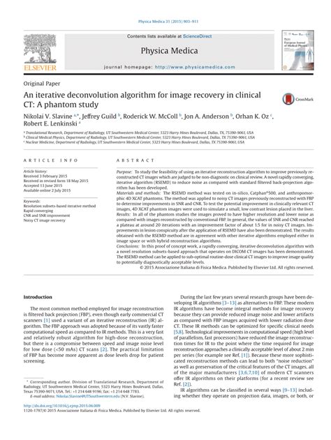 Pdf An Iterative Deconvolution Algorithm For Image Recovery In