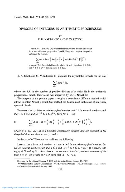 Pdf Divisors Of Integers In Arithmetic Progression