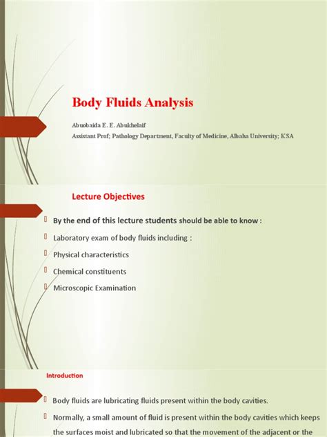 Body Fluids Analysis Lecture Pdf Cerebrospinal Fluid Meningitis