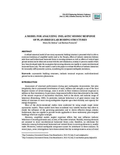Pdf A Model For Analyzing Inelastic Seismic Response Of Plan Irregular Building Structures