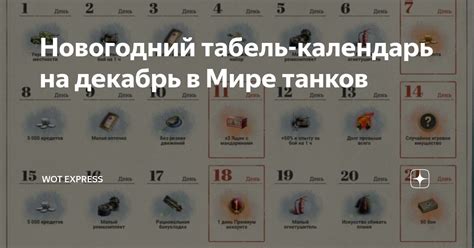 Новогодний табель календарь на декабрь в Мире танков Wot Express Дзен