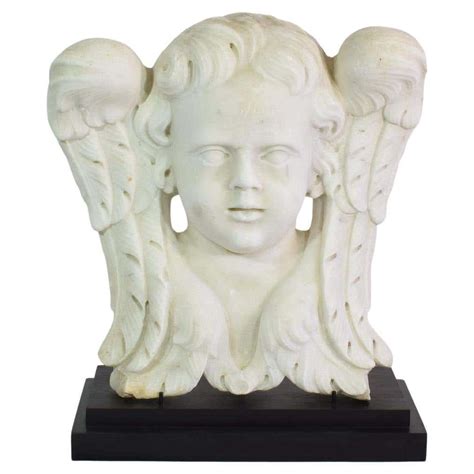 Italian 17th 18th Century Carved White Marble Winged Angel Head