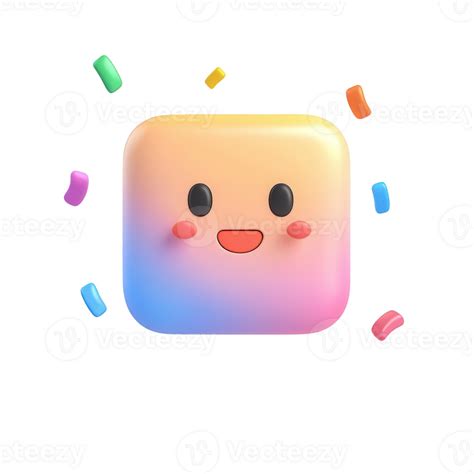 A Cheerful Colorful 3d Square Character Surrounded By Confetti