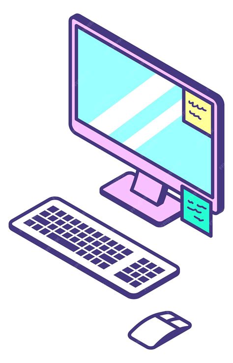 Premium Vector Computer Isometric Icon Monitor And Keyboard Workplace