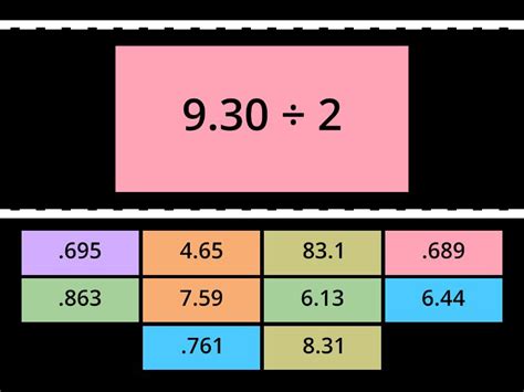 Dividing Decimals By Whole Numbers Find The Match