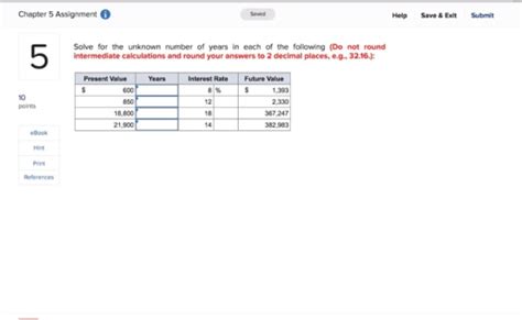 Chapter 5 Assignment Seved Help Save And Exit Submit Solve For The
