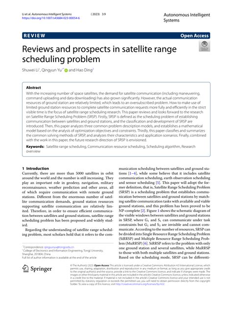 Pdf Reviews And Prospects In Satellite Range Scheduling Problem