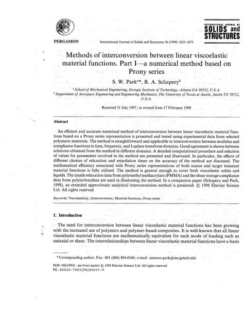 Pdf Methods Of Interconversion Between Linear Viscoelastic Material Functions Part I A
