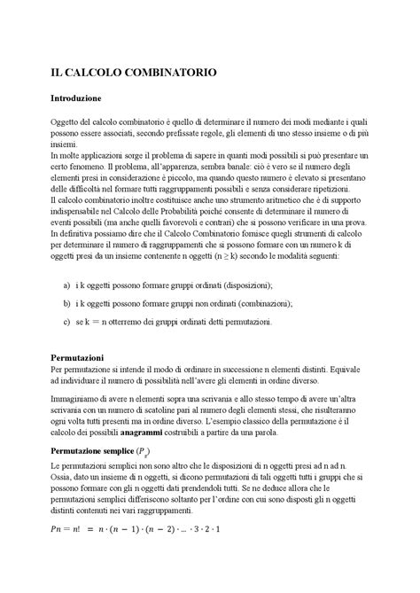 Calcolo Combinatorio Schemi E Mappe Concettuali Di Matematica Docsity