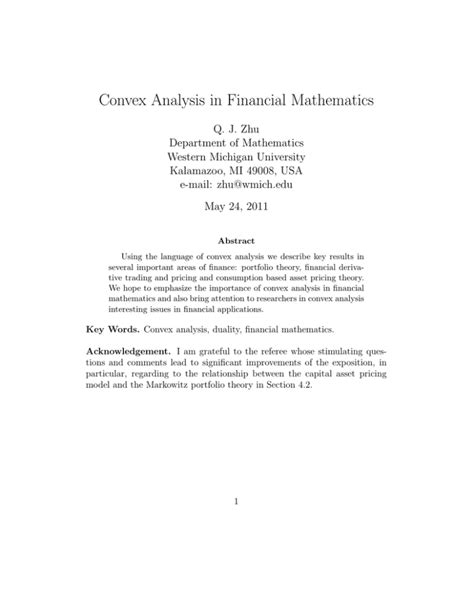 Convex Analysis In Financial Mathematics