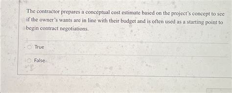 Solved The Contractor Prepares A Conceptual Cost Estimate Chegg Com