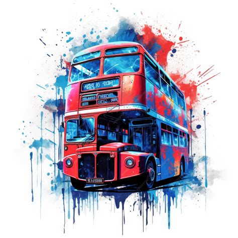 Premium Photo Bus Red Double Decker Watercolor Tattoo Design Poster