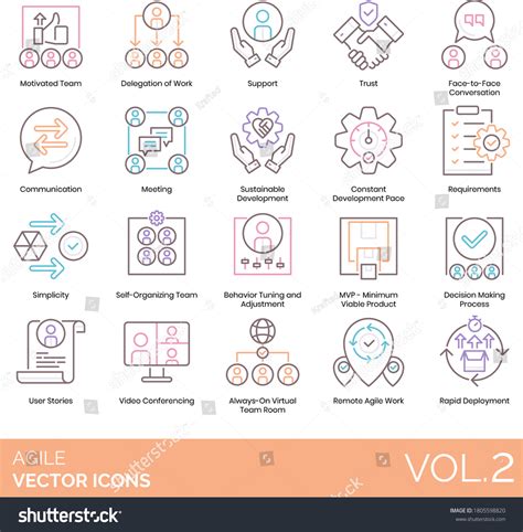 Agile Icons Including Motivated Team Delegation Stock Vector Royalty