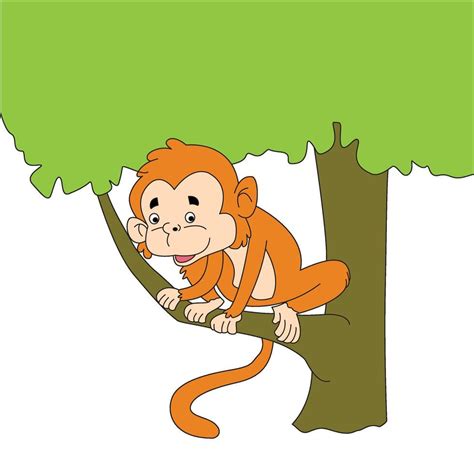 Big Tree And Naughty Monkey Vector Art At Vecteezy