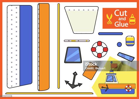 고 종이 보트 접착제 아이 들 재미 있는 수수께끼 엔터테인먼트 및 오락 아이 들 미술 활동과 게임 퍼즐입니다 장난감 직접 만들 벡터 일러스트 레이 션 0명에 대한 스톡 벡터