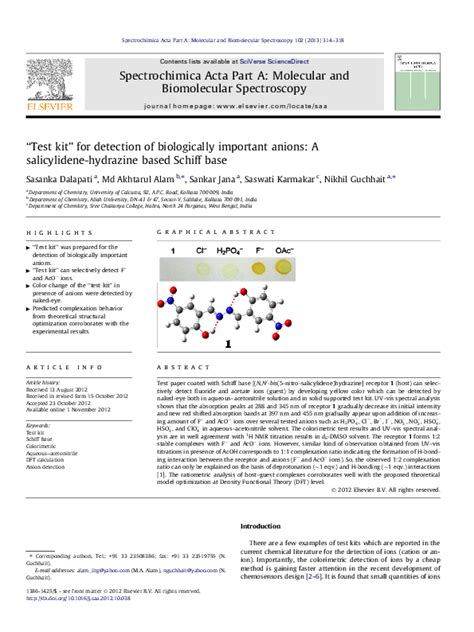 Pdf “test Kit” For Detection Of Biologically Important Anions A Salicylidene Hydrazine Based