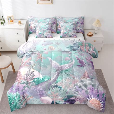 Ocean Comforter Set 7 Piece Bed In A Bag Twinsliver Purple Mermaid