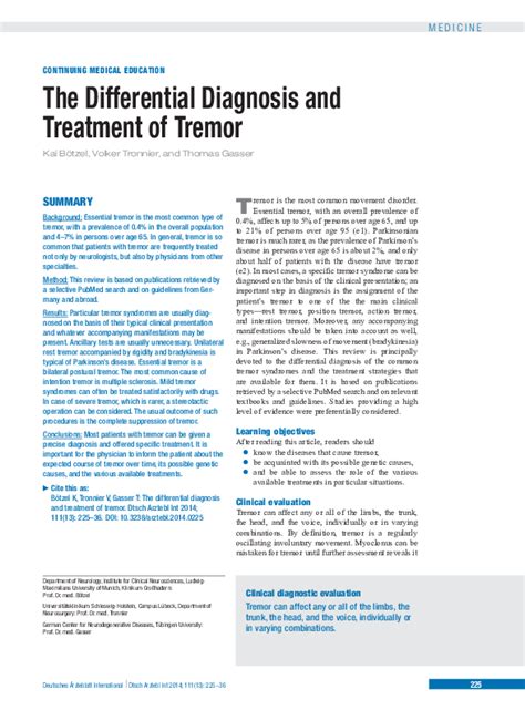 Pdf The Differential Diagnosis And Treatment Of Tremor