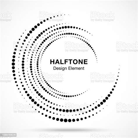 하프톤 소용돌이 원형 프레임 점 로고 흰색 배경에 고립 치료 기술에 대 한 원형 소용돌이 디자인 요소입니다 테두리 아이콘 라운드 불완전 한 하프톤 동그라미를 사용 하 여