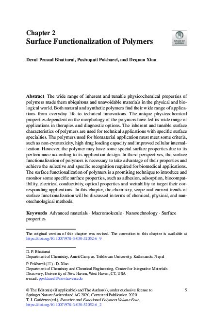 Pdf Surface Functionalization Of Polymers
