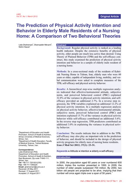 Pdf The Prediction Of Physical Activity Intention And Behavior In