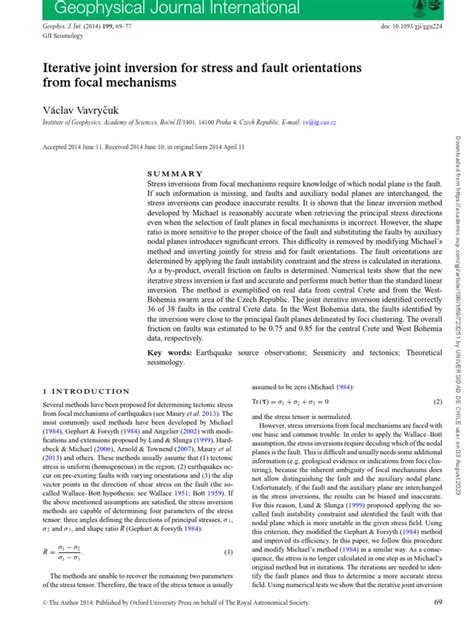 vavryčuk v 2014 iterative joint inversion for stress and fault