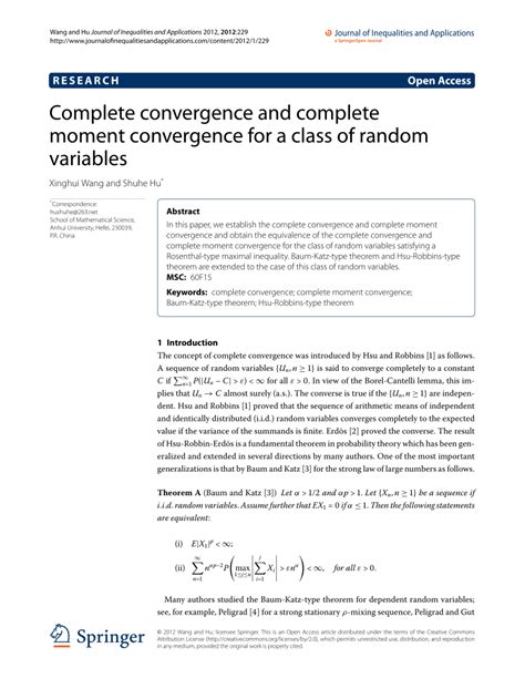 Pdf Complete Convergence And Complete Moment Convergence For A Class Of Random Variables