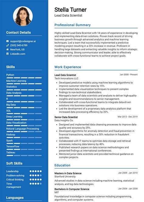 Lead Data Scientist Cv Example For 2024 Top Tips And Samples Cvdesigner Ai